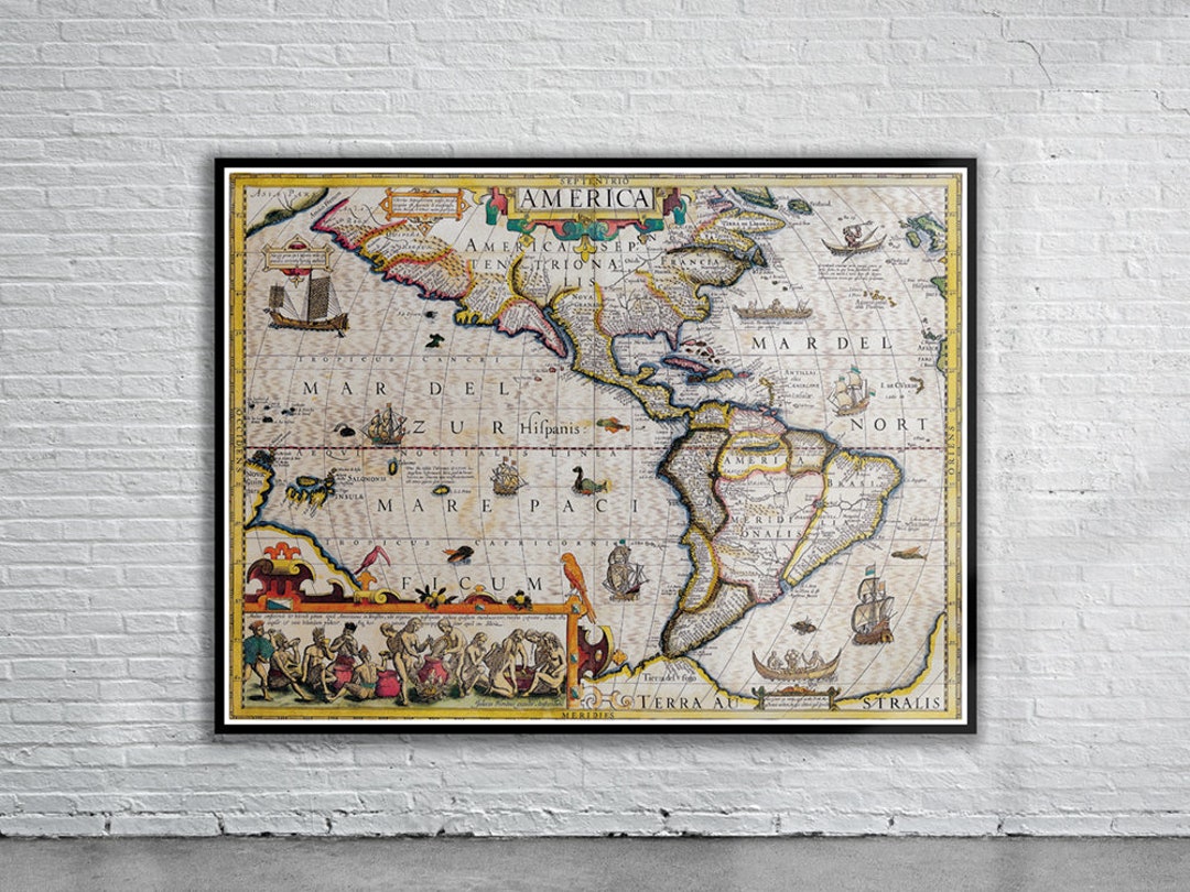 Antique Map Vintage 1619 Americas: Full Color Detailed Cartography ...
