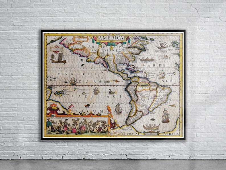 Hermoso mapa vintage de las Américas 1619 / Impresión de mapa antiguo ...