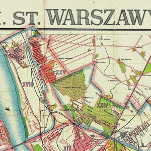 Vintage Antique Map of Warsaw 1924 | Old Map Print | Vintage Wall Art ...