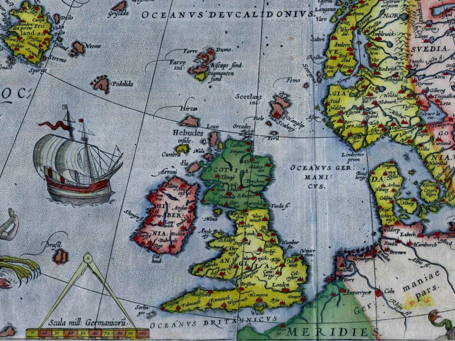 Antique Map Northern Europe 1570 Vintage Print, Full Color Reproduction ...
