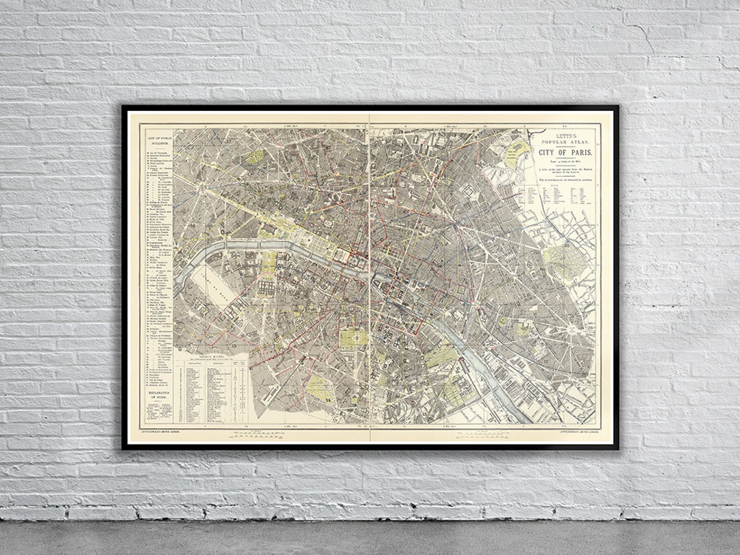 Vintage Map of Paris France 1883 Old Map Print Vintage - Etsy