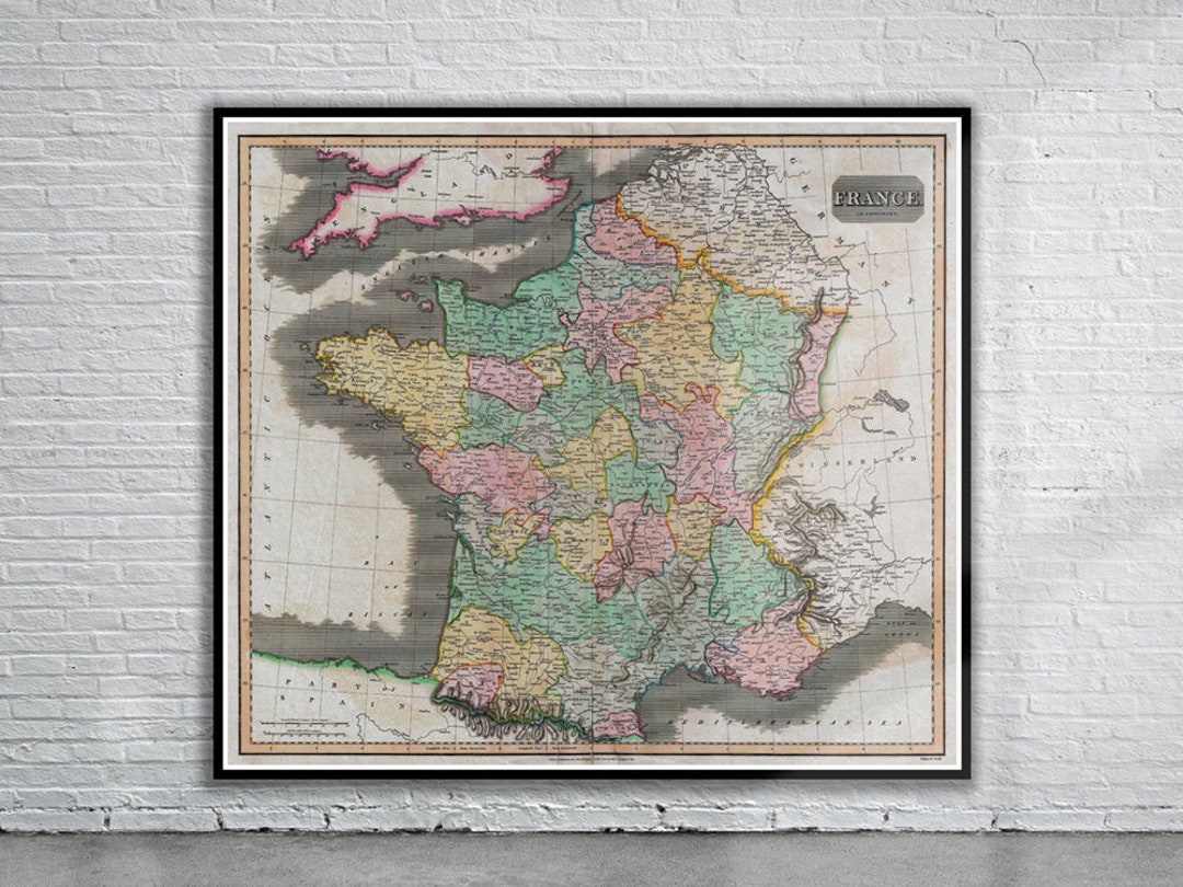 Hermoso mapa vintage de Francia 1814 / Impresión de mapa antiguo / Arte ...