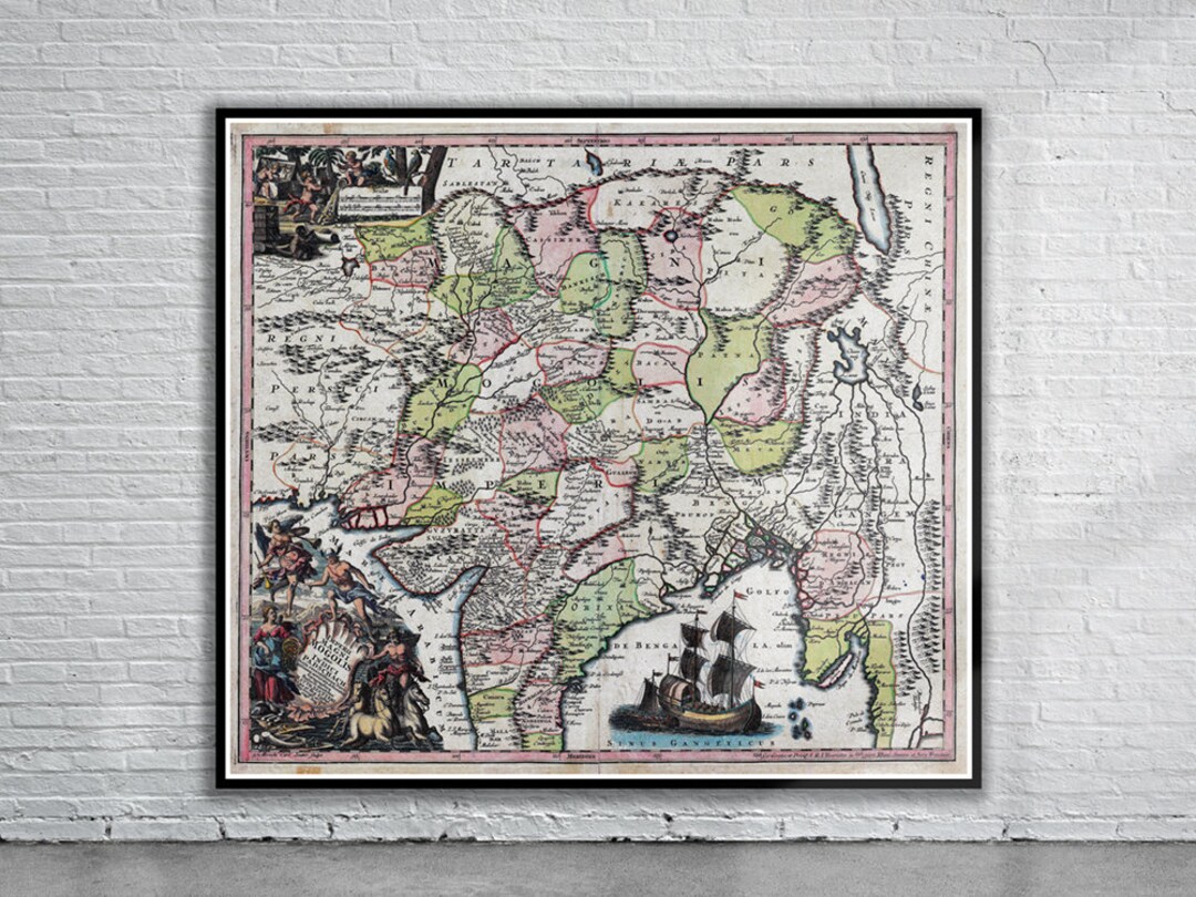 Vintage Antique Map of India 1740 | Old Map Print | Vintage Wall Art ...
