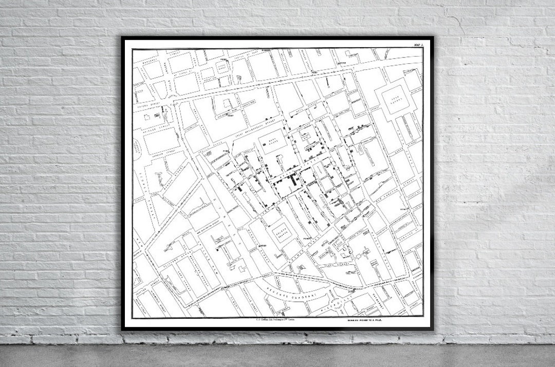 John Snow Cholera Map Vintage City Poster - 1854 London Epidemic Chart ...