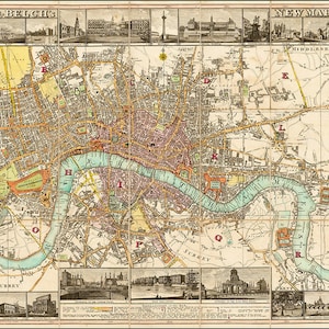 Beautiful Vintage Map of London, England 1816 | Old Map Print | Vintage ...