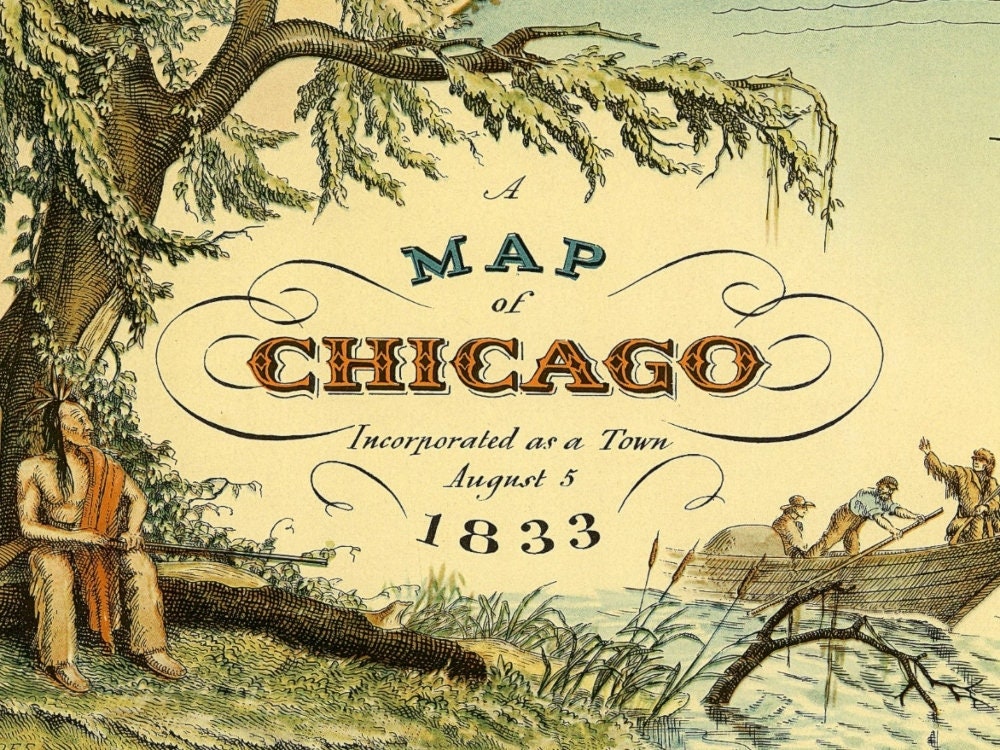 Beautiful Vintage Map of Chicago 1833 Old Map Print Vintage Wall Art ...