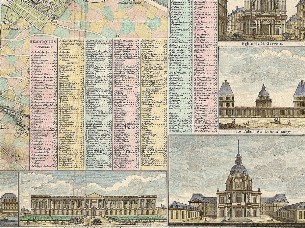 Beautiful Vintage Map of Paris, France 1784 Old Map Print Vintage Wall ...