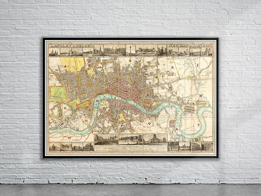 Beautiful Vintage Map of London, England 1816 | Old Map Print | Vintage ...