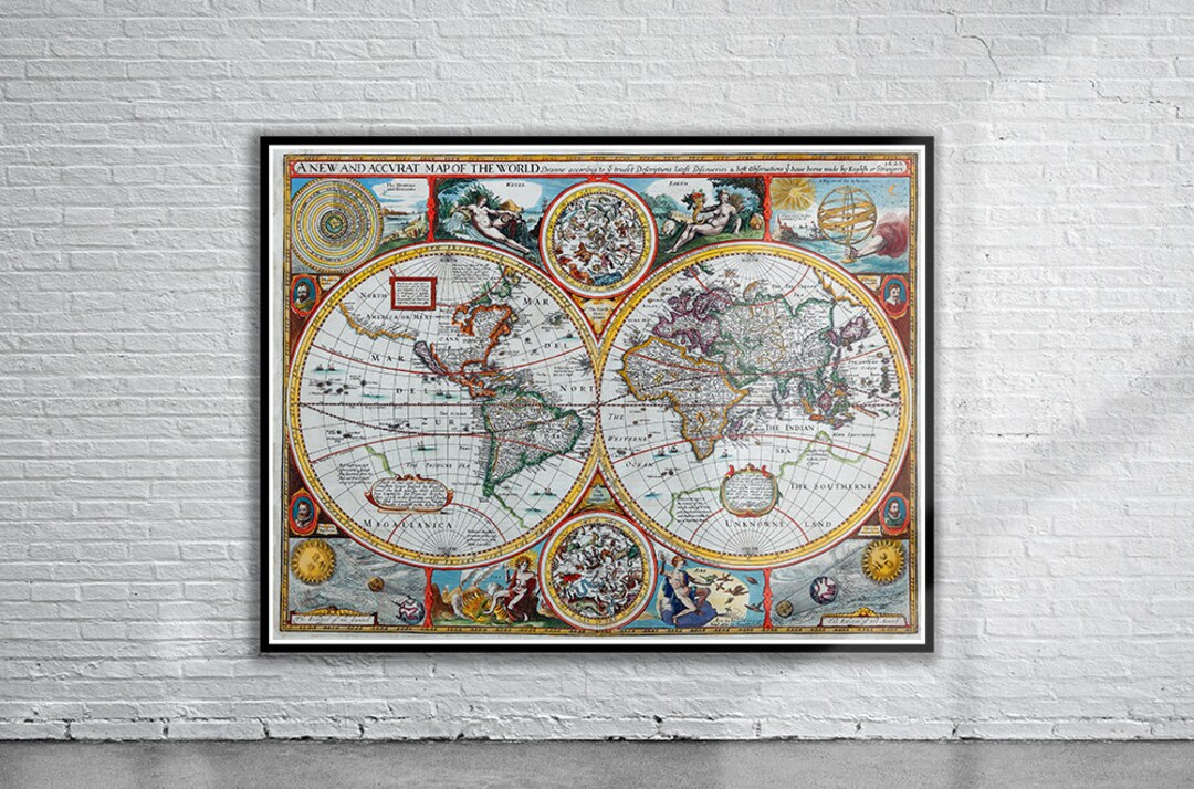 Vintage Map Poster Antique John Speed - Historical World Map Wall Art ...