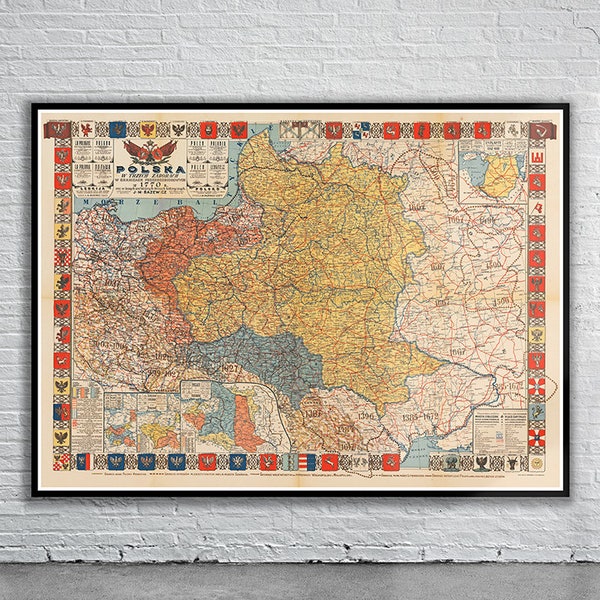 Vintage Map of Poland - Etsy