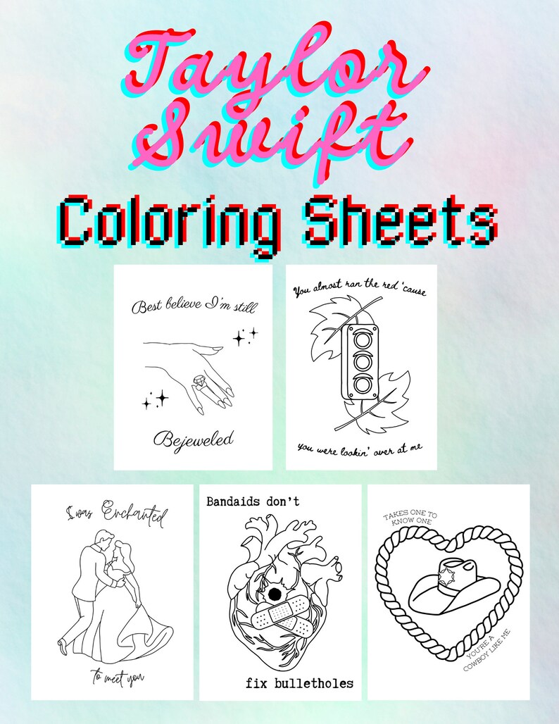 Taylor Swift Coloring Sheets - Etsy