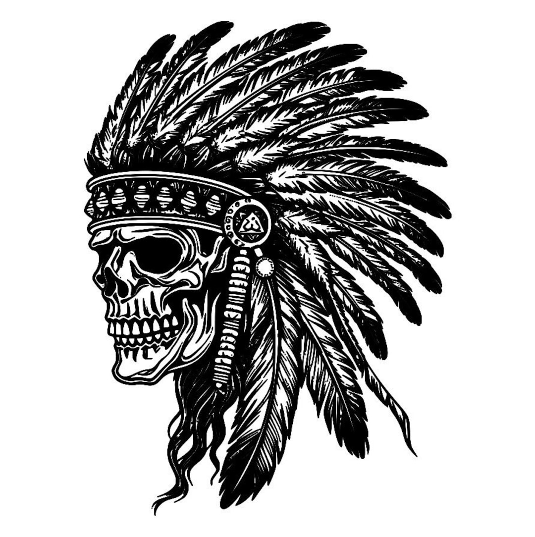 Skull War Chief War Bonnet Skeleton Indian Death Svg - Etsy