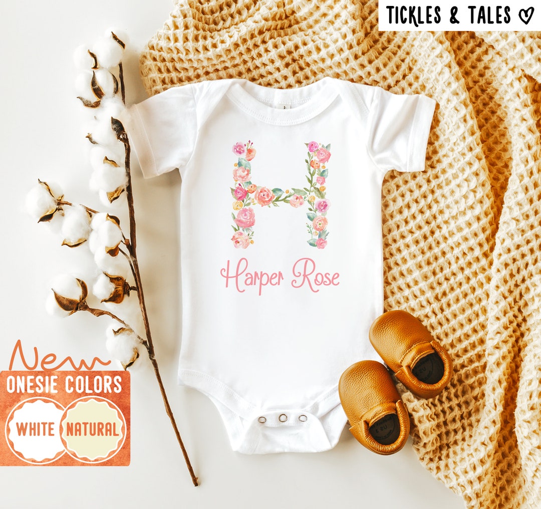 Personalized Baby Girl Onesie® - Custom Onesie® Girl - Floral Letter ...