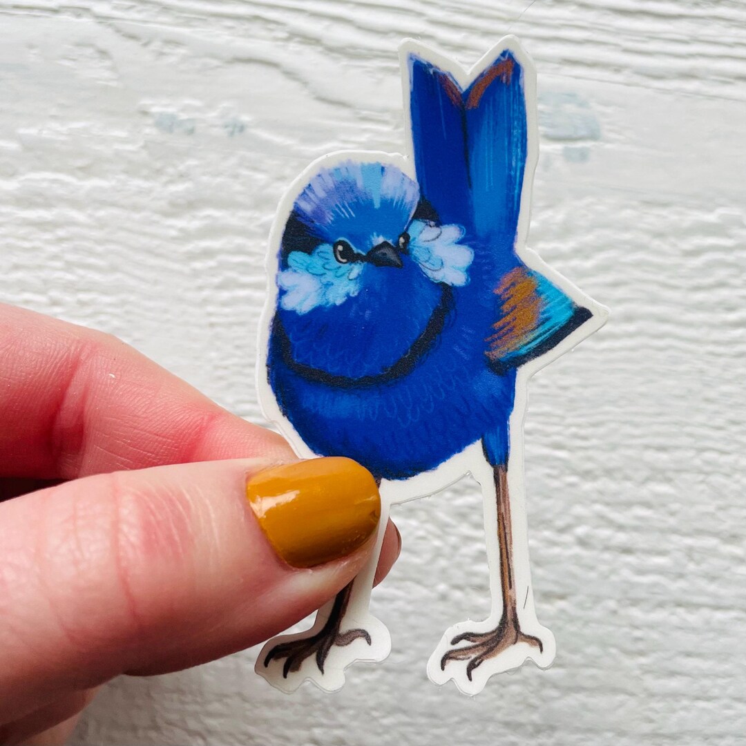 Fairy Wren Matte Sticker, Vinyl Decal, Blue Birds, Waterproof ...