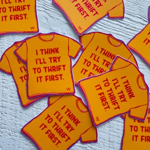 Retro Tee Illustration Sticker, Vinyl Decal, Thrift Quotes, Waterproof ...