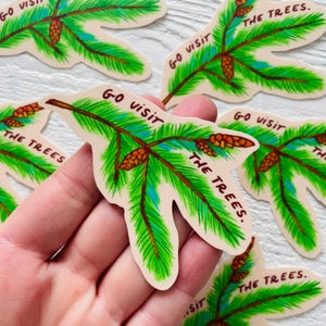 Visit Trees Sticker, Vinyl Decal, Evergreen Tree, Waterproof ...