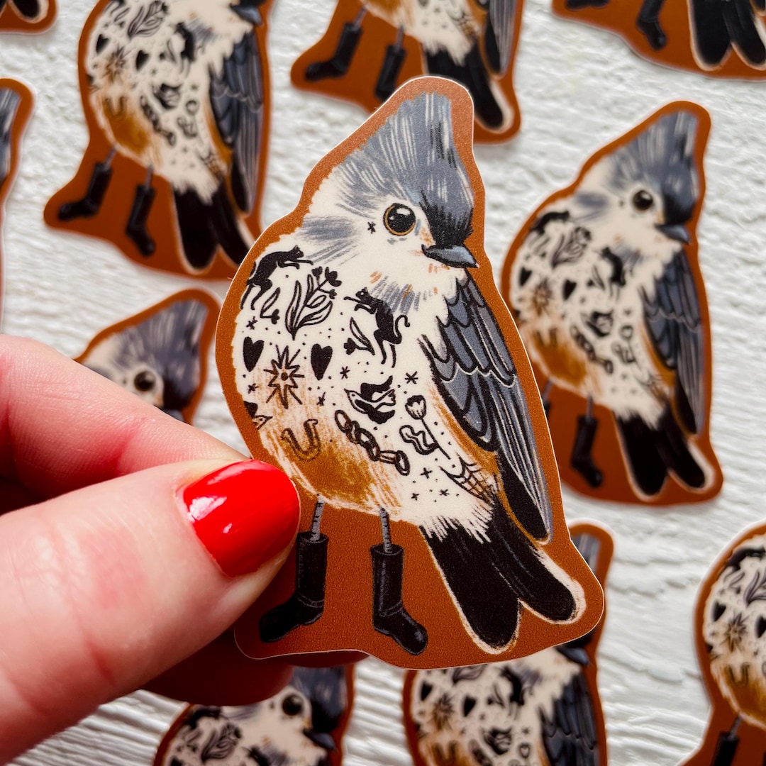 Tufted Titmouse Matte Sticker, Vinyl Decal, Tattoo Birds, Waterproof ...