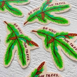 Visit Trees Sticker, Vinyl Decal, Evergreen Tree, Waterproof ...
