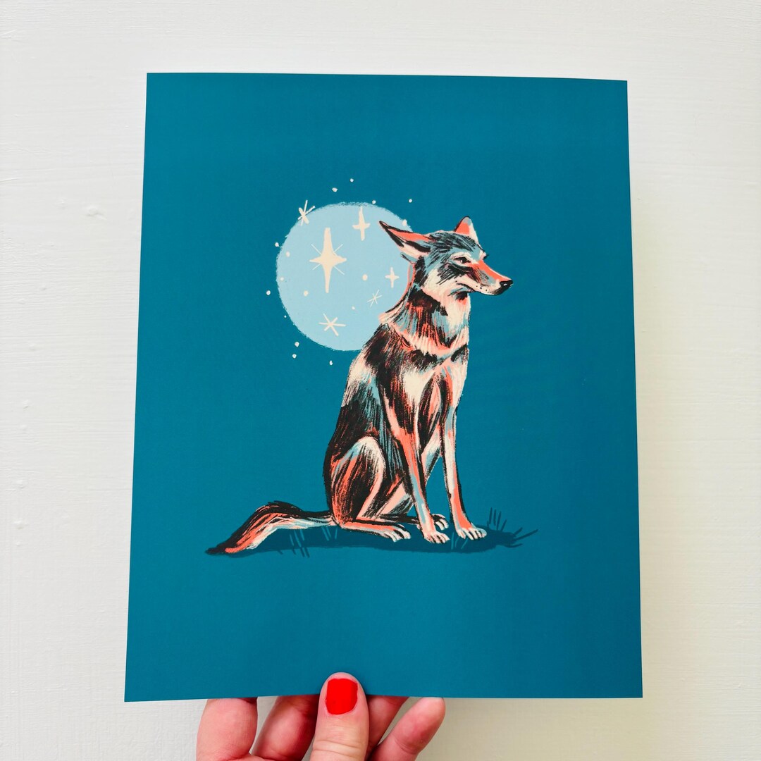 Coyote Moons 8x10 Art Print, Illustrated Canadian Art, Wildlife, Moody ...