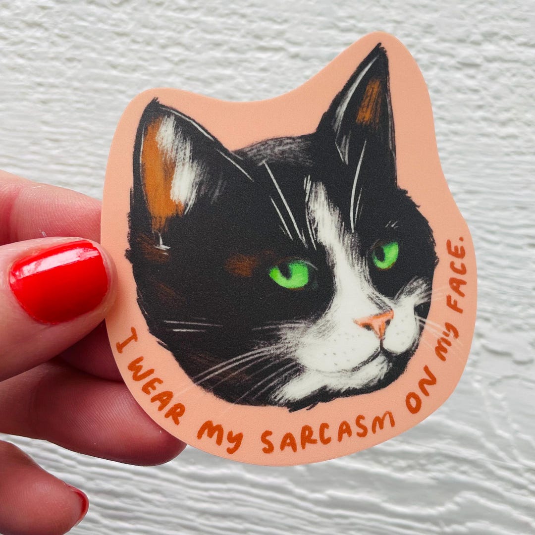 Sarcasm Face Cat Sticker, Animals Decal, Illustrated Stationary, Pastel ...