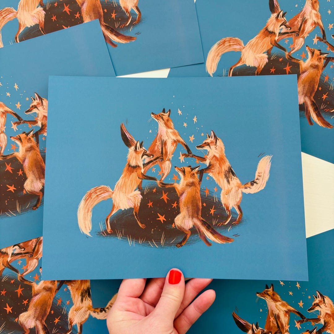 Dancing Fox Yule Pagan Circle, Yuletide Art, Illustration 8x10 Print ...