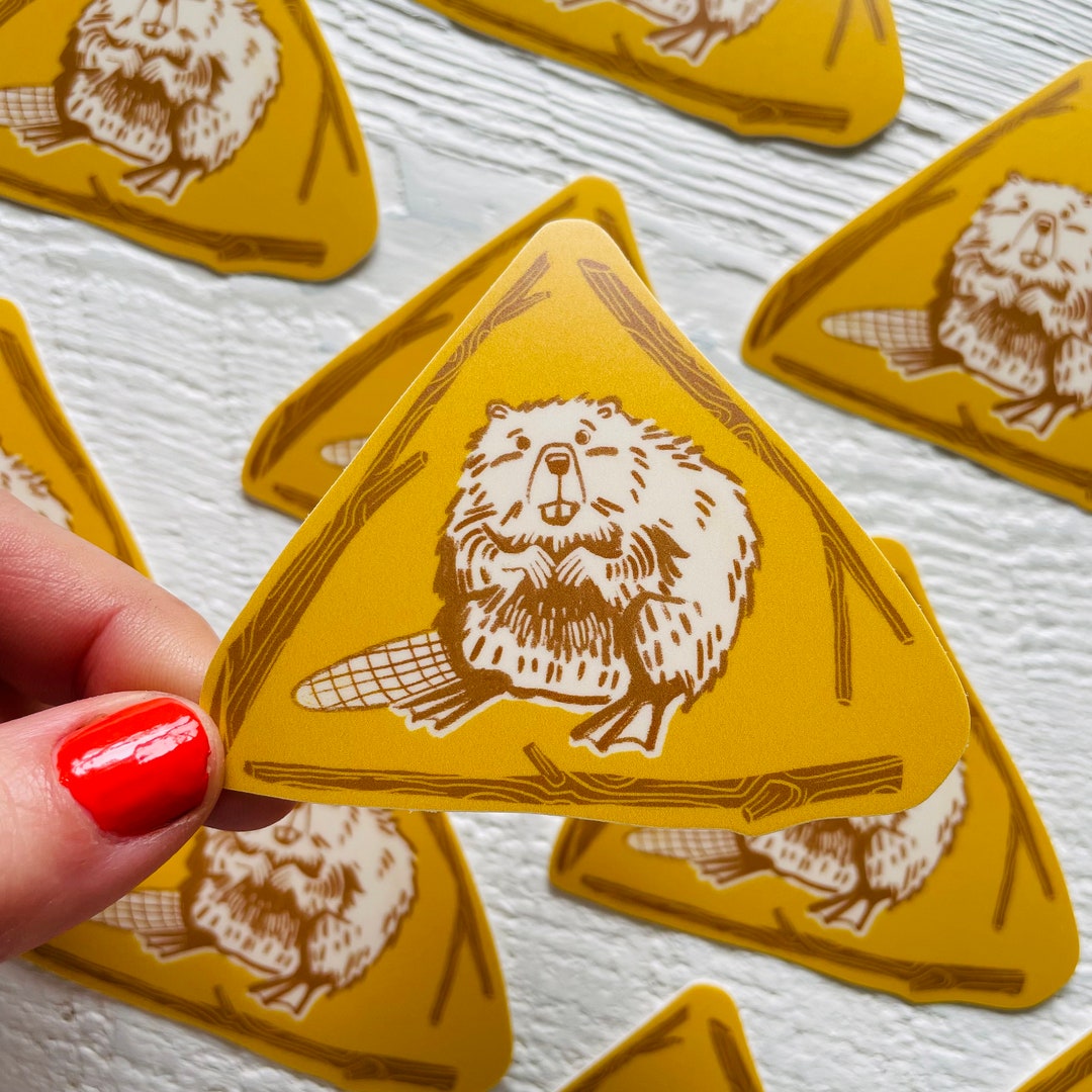Yellow Beaver Sticker, Triangle Animal Patch Style, Vinyl Decal,beaver ...