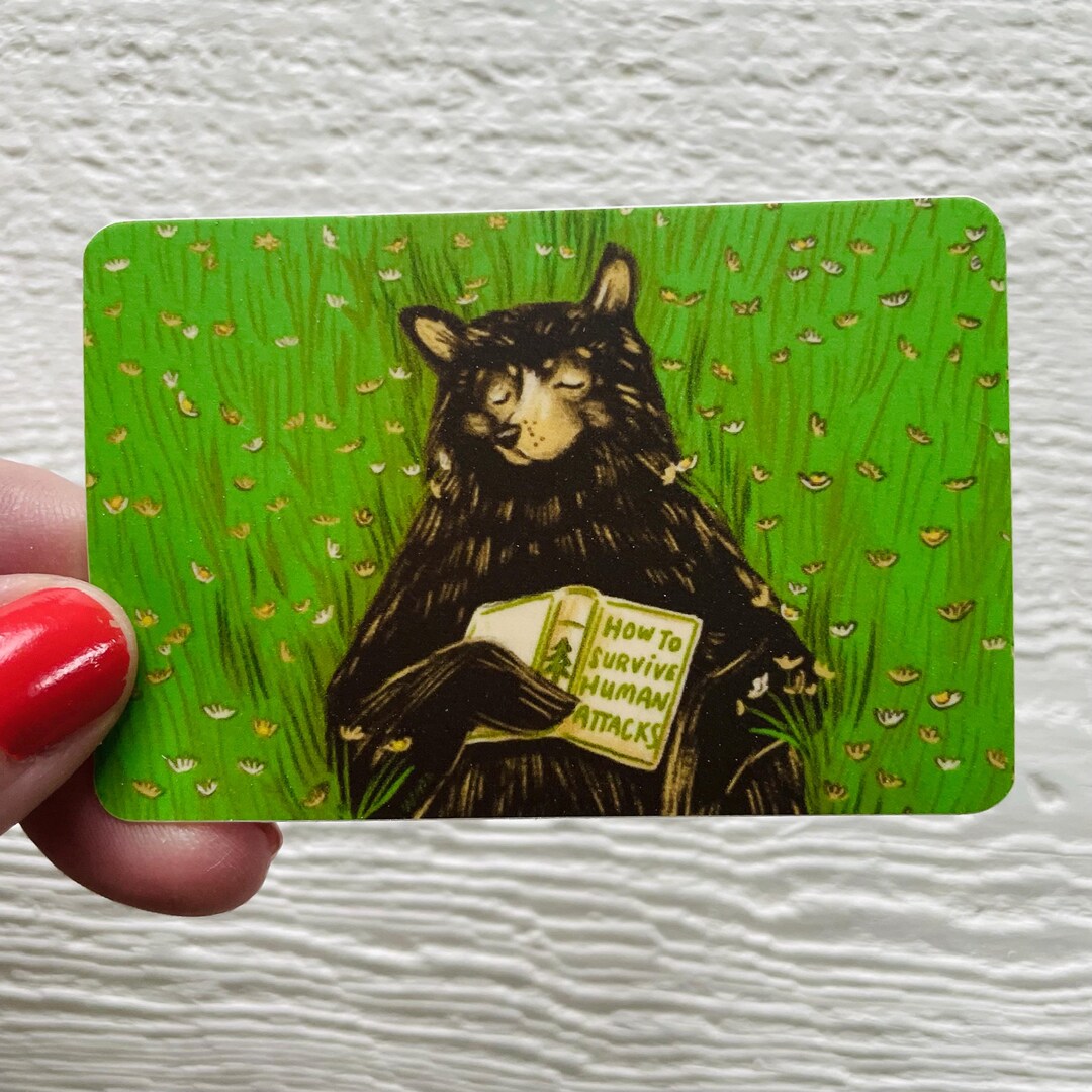 Reading Nap Bear Sticker, Vinyl Stickers, Hiking Camp Sticker ...