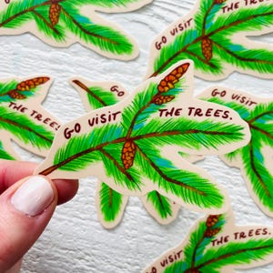 Visit Trees Sticker, Vinyl Decal, Evergreen Tree, Waterproof ...