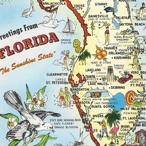 Florida-the Sunshine State, Vintage Postcard, Greetings-illustrated Map ...