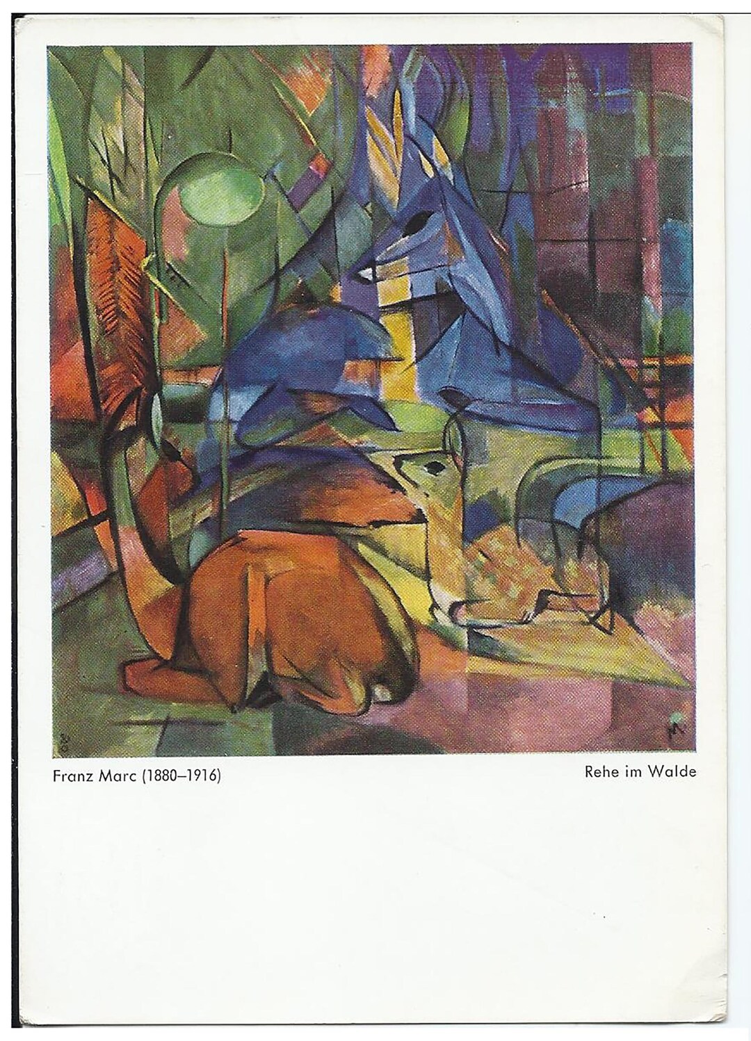 Deer in the Forest by Franz Marc, Vintage Postcard, Painting Artwork ...