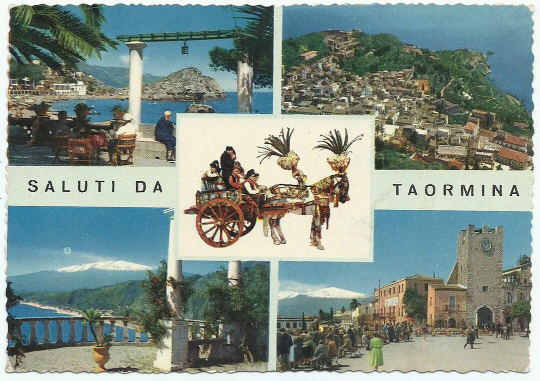 Taormina Italy Vintage Postcard Greetings From Taormina 4 - Etsy