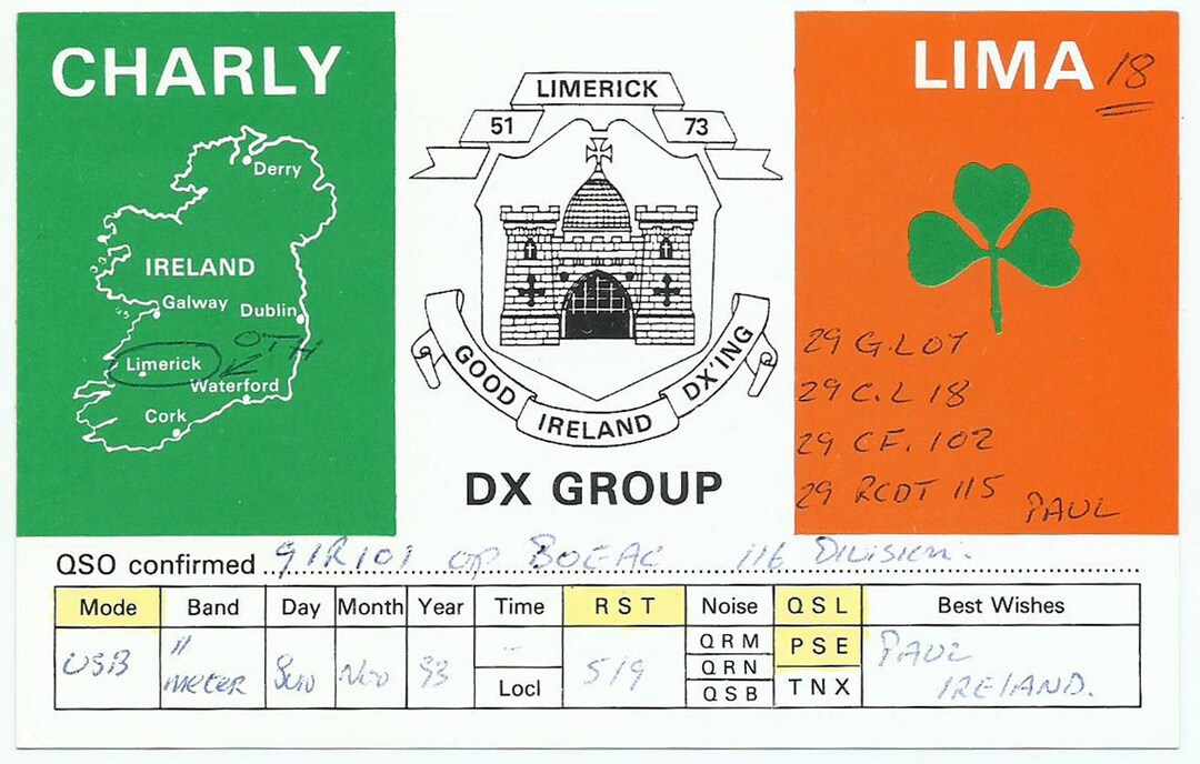 Limerick Ireland, Vintage QSL Card, Amateur Radio, Coat of Arms of ...