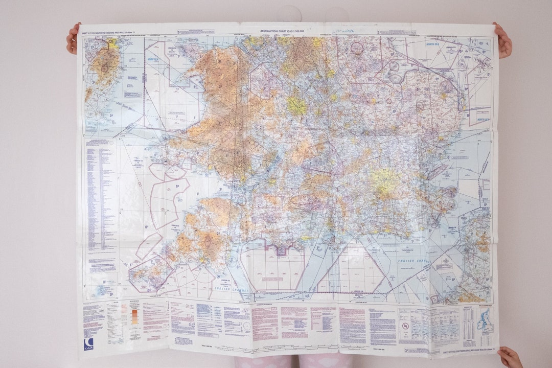 CAA Aeronautical Chart, Vintage Map, Southern England and Wales, Scale ...