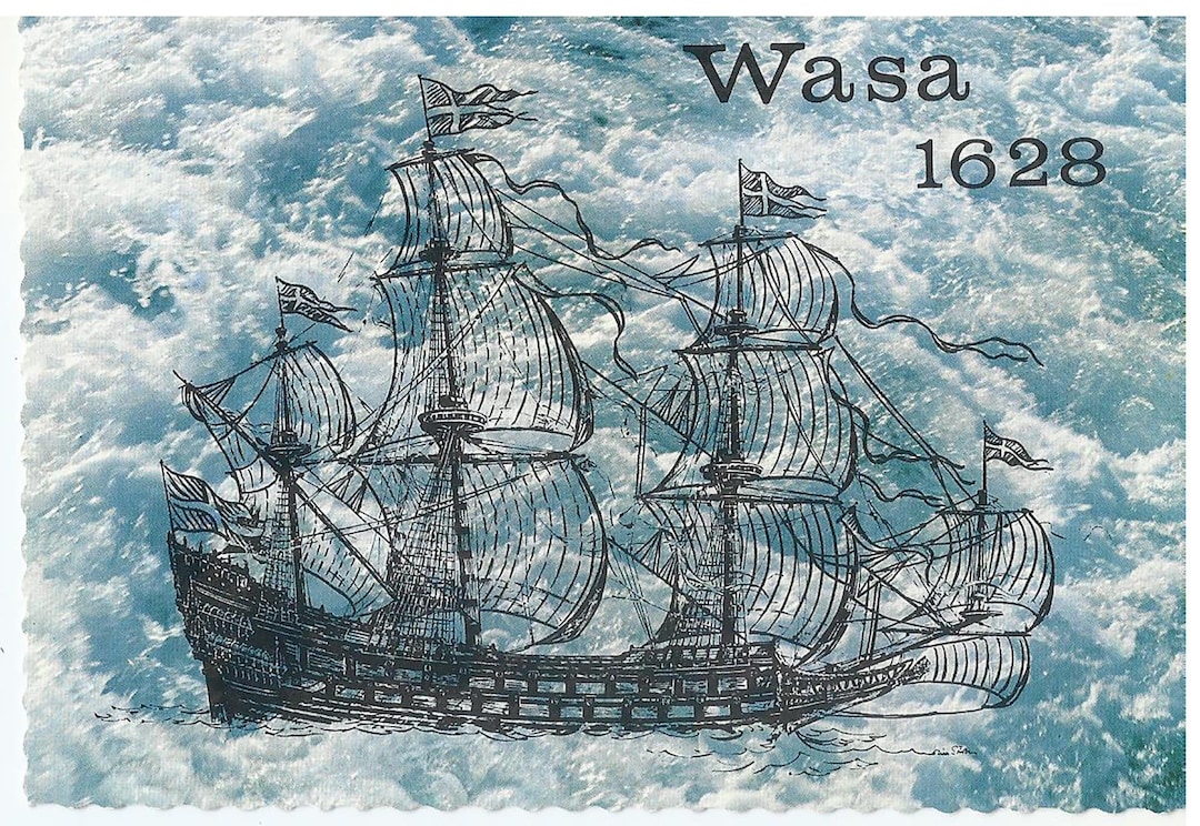 Swedish Warship Vasa-wasa 1628, Vintage Postcard, Drawing by Nils ...