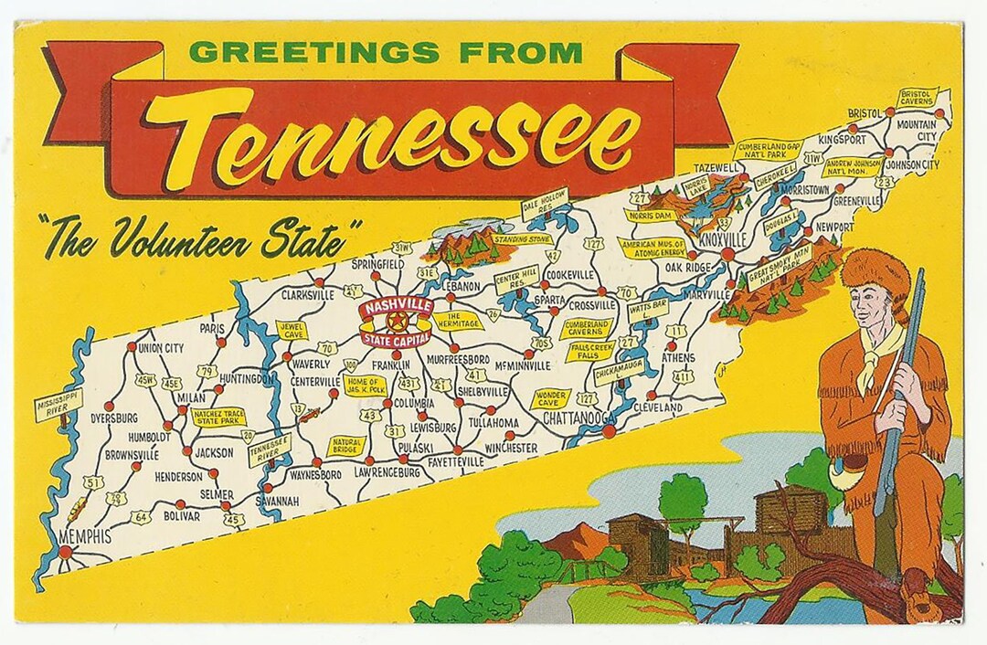 Tennessee-the Volunteer State, Vintage Postcard, Greetings-illustrated ...