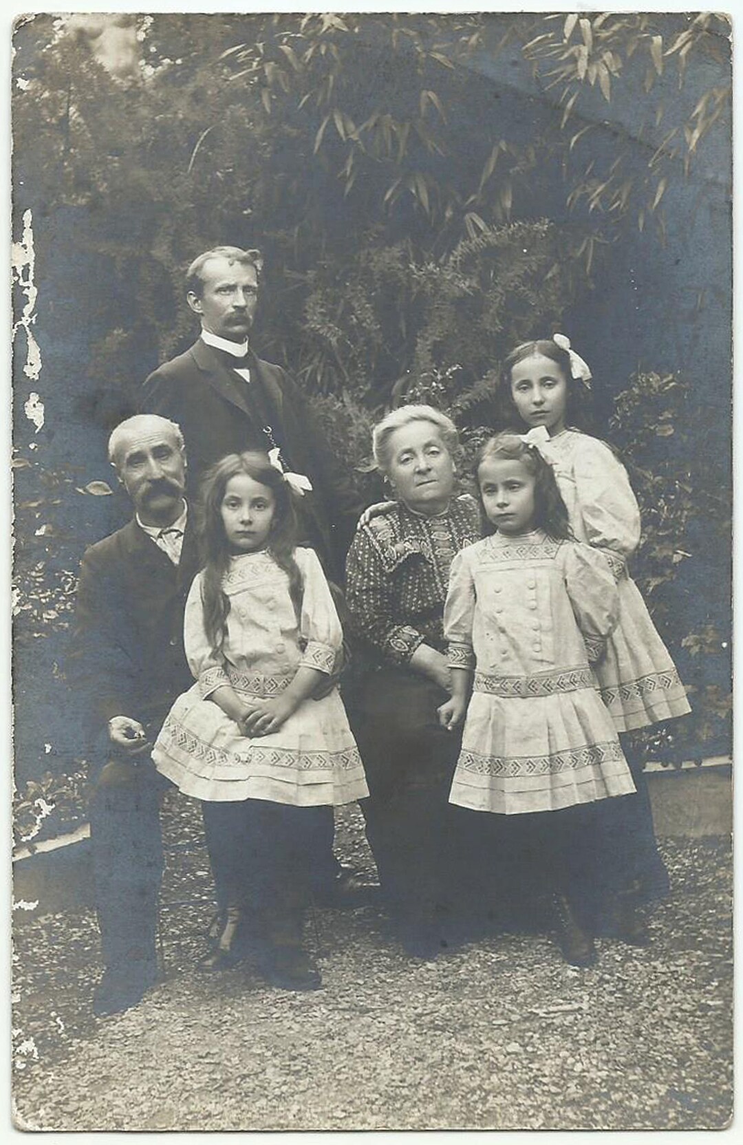 A European Family in Garden, Vintage Photo, Nicely Dressed Girls, BW ...