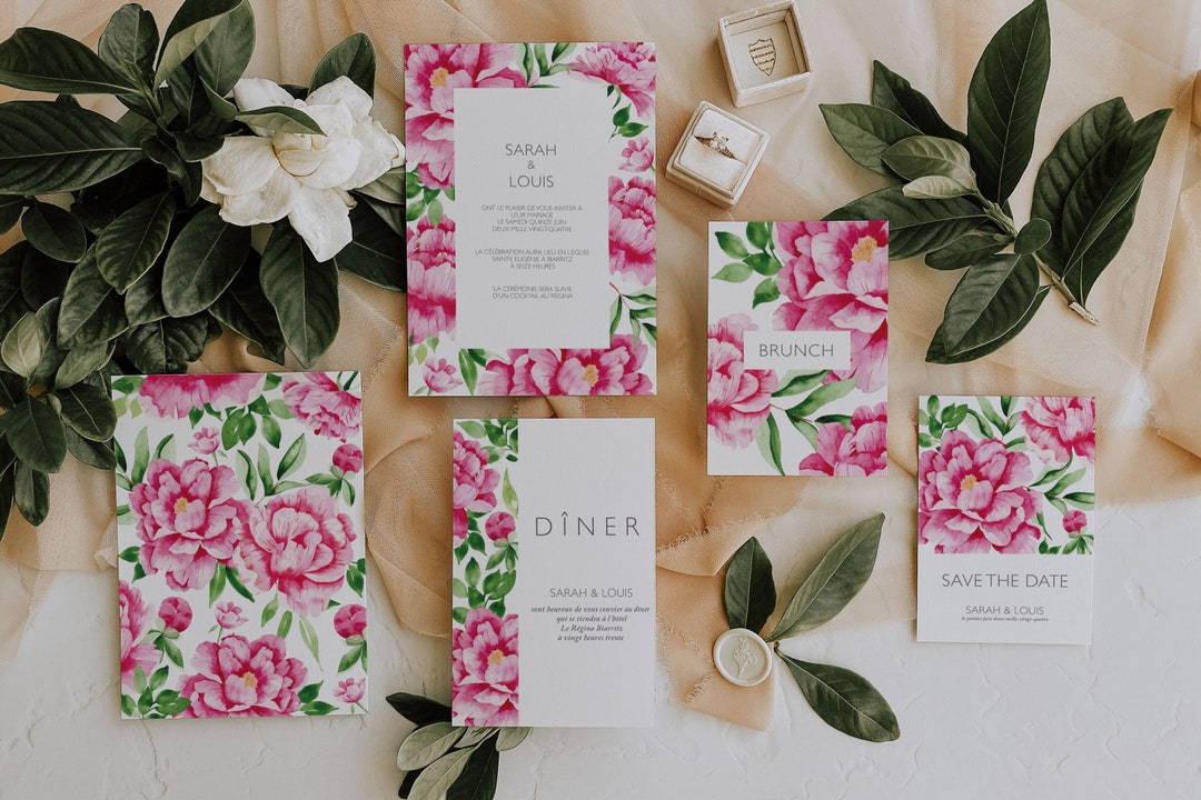 Wedding Invitation Flower, Wedding Invitation Peonies, Printable ...