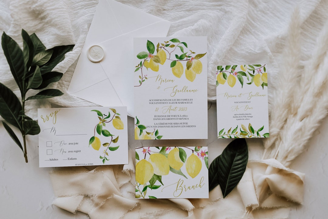 Faire-part mariage citrons, Faire-part mariage imprimable, Invitation ...