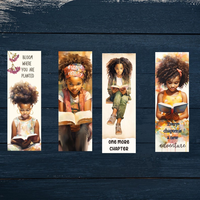 Enchanting Printable Bookmarks: 4 Black Girls Reading, Perfect for Book ...