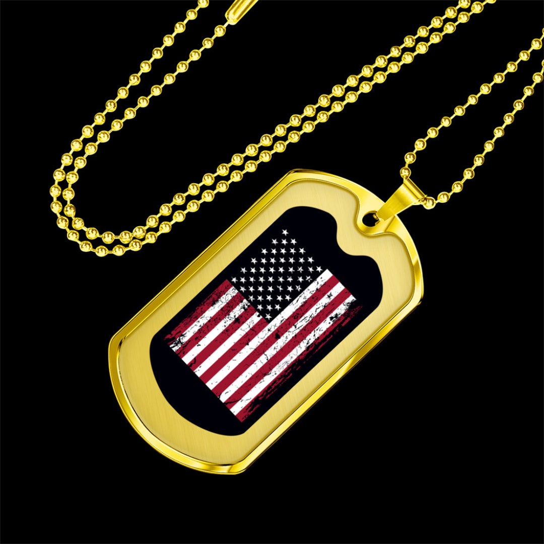 USA Flag Gold Necklace American Flag US Flag Gold Tag - Etsy