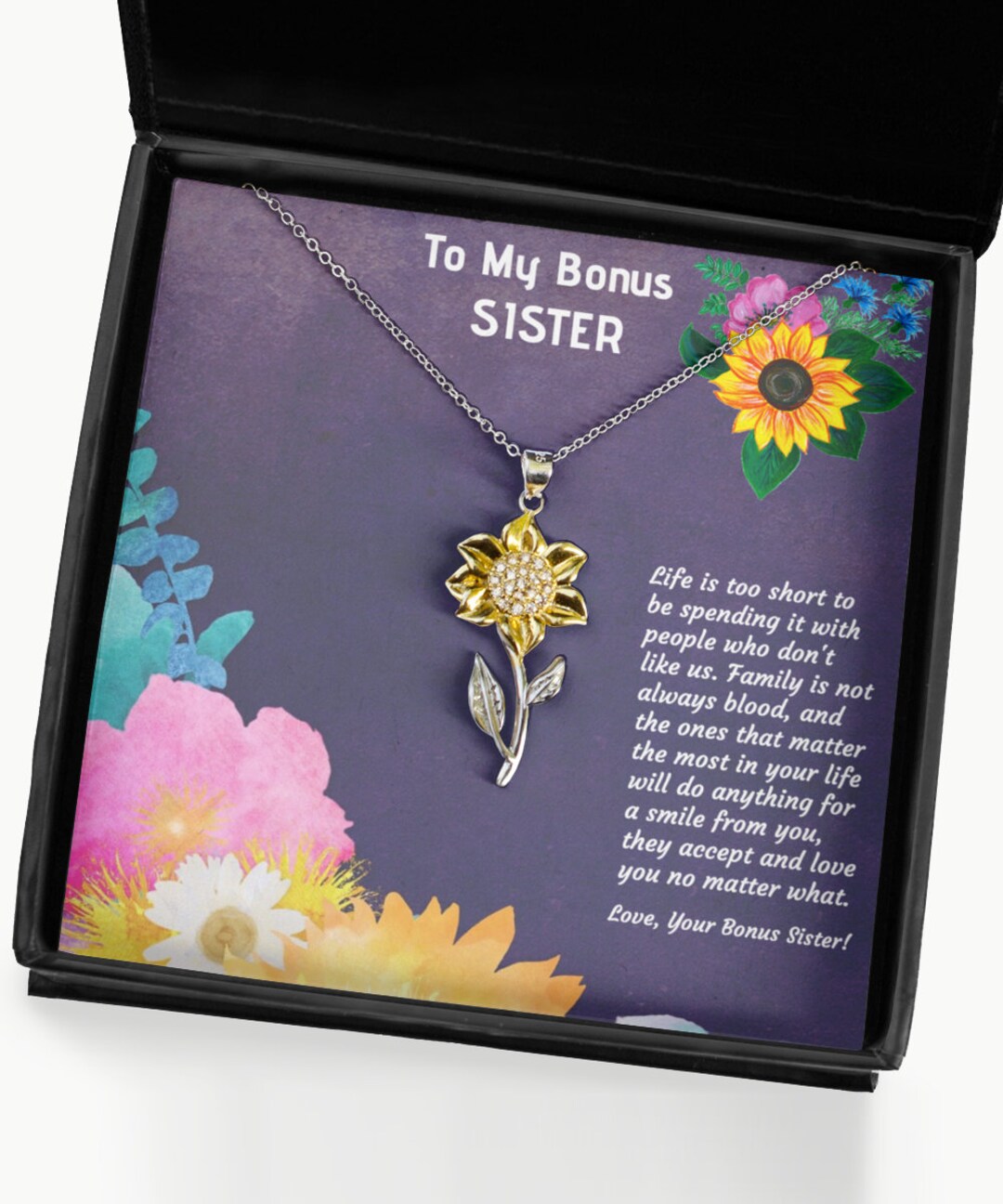 To My Bonus Sister Sunflower Necklace Bonus Sister Birthday Gift Bonus ...
