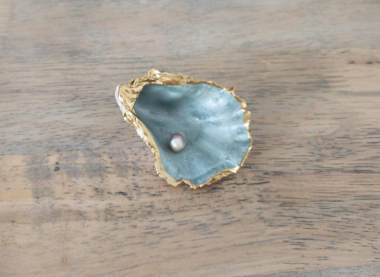 Set of 2 Eggshell Blue & Gold Scallop Shell W. Oyster Trinket - Etsy