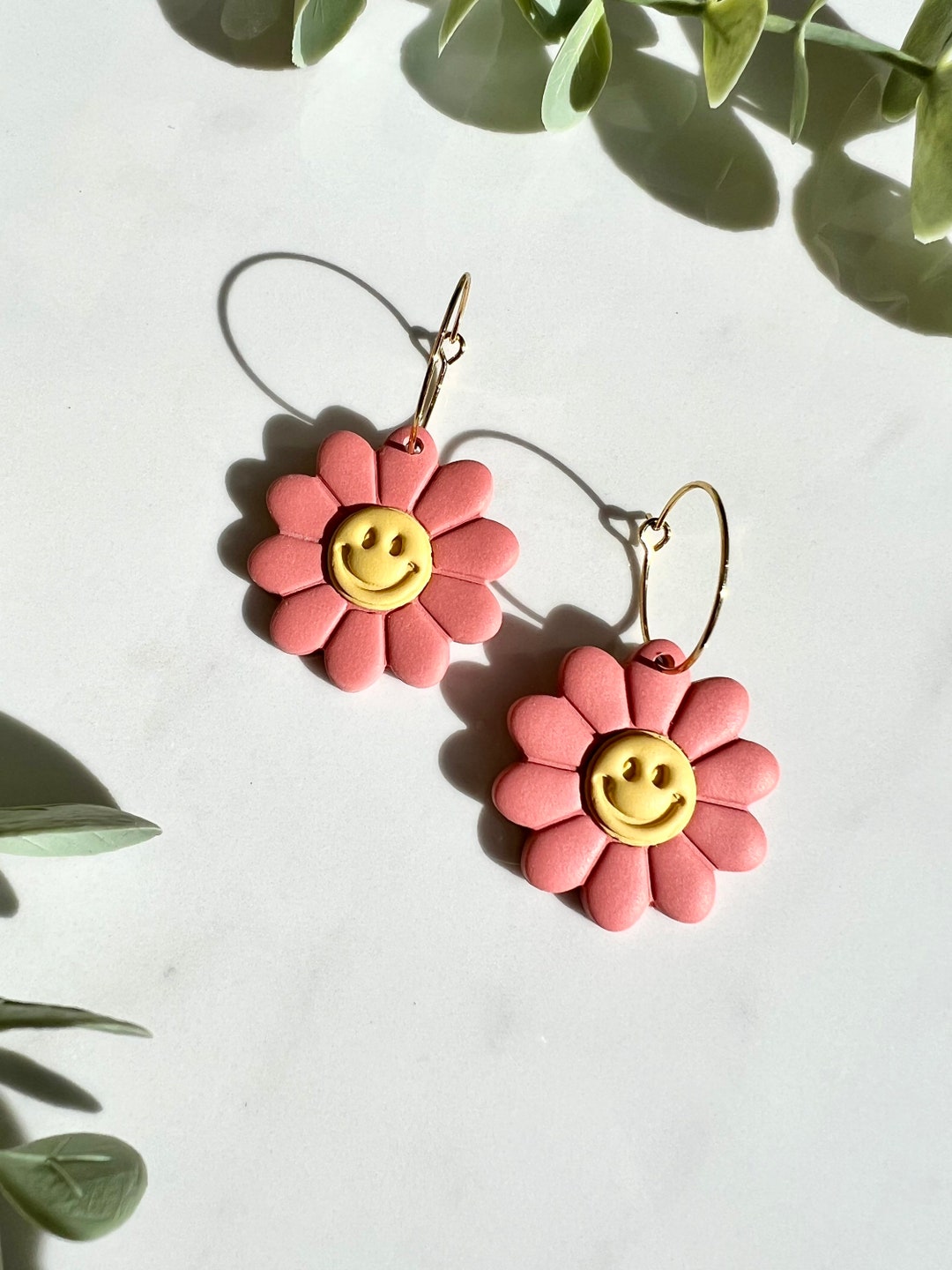 Happy Daisy Polymer Clay Hoop Earrings Flower Clay Earrings Daisy Clay ...