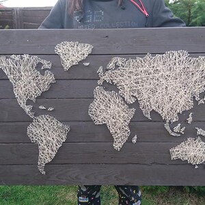 World Map Made With Wood Nails and String - Etsy