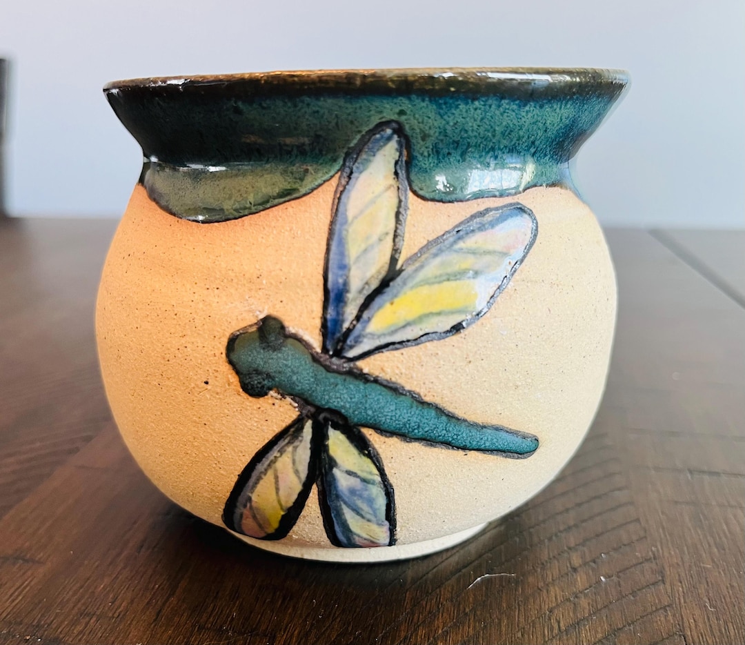 Dragonfly Planter Pottery Vase, Earthy Stoneware Pottery, Bare Clay ...
