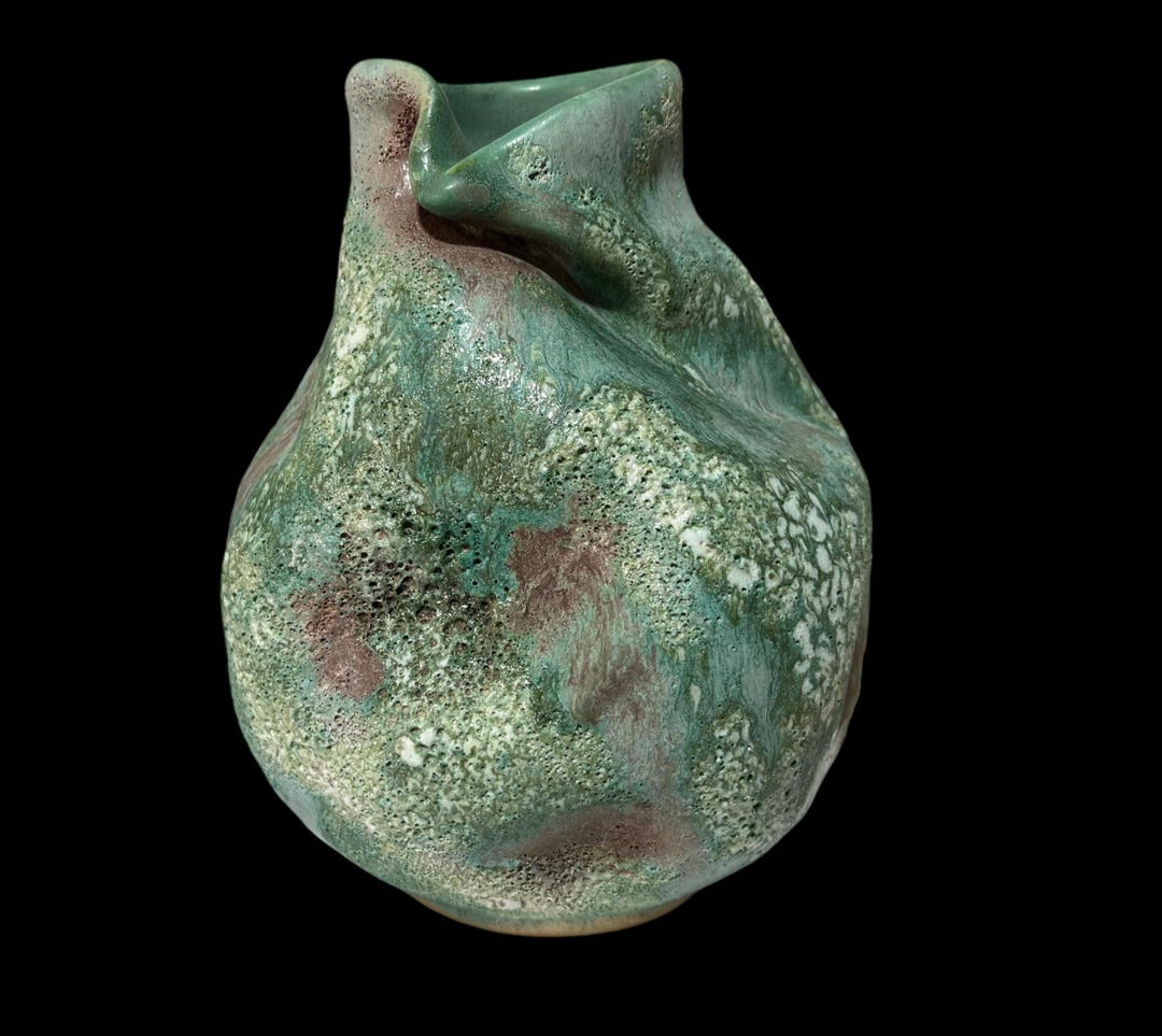 Green Art Pottery Vase, Altered Stoneware Textured - Etsy