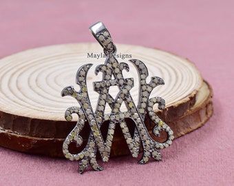 Single Cut Diamond Monogram, WA-AW Letter Monogram, 925 Sterling Silver ...