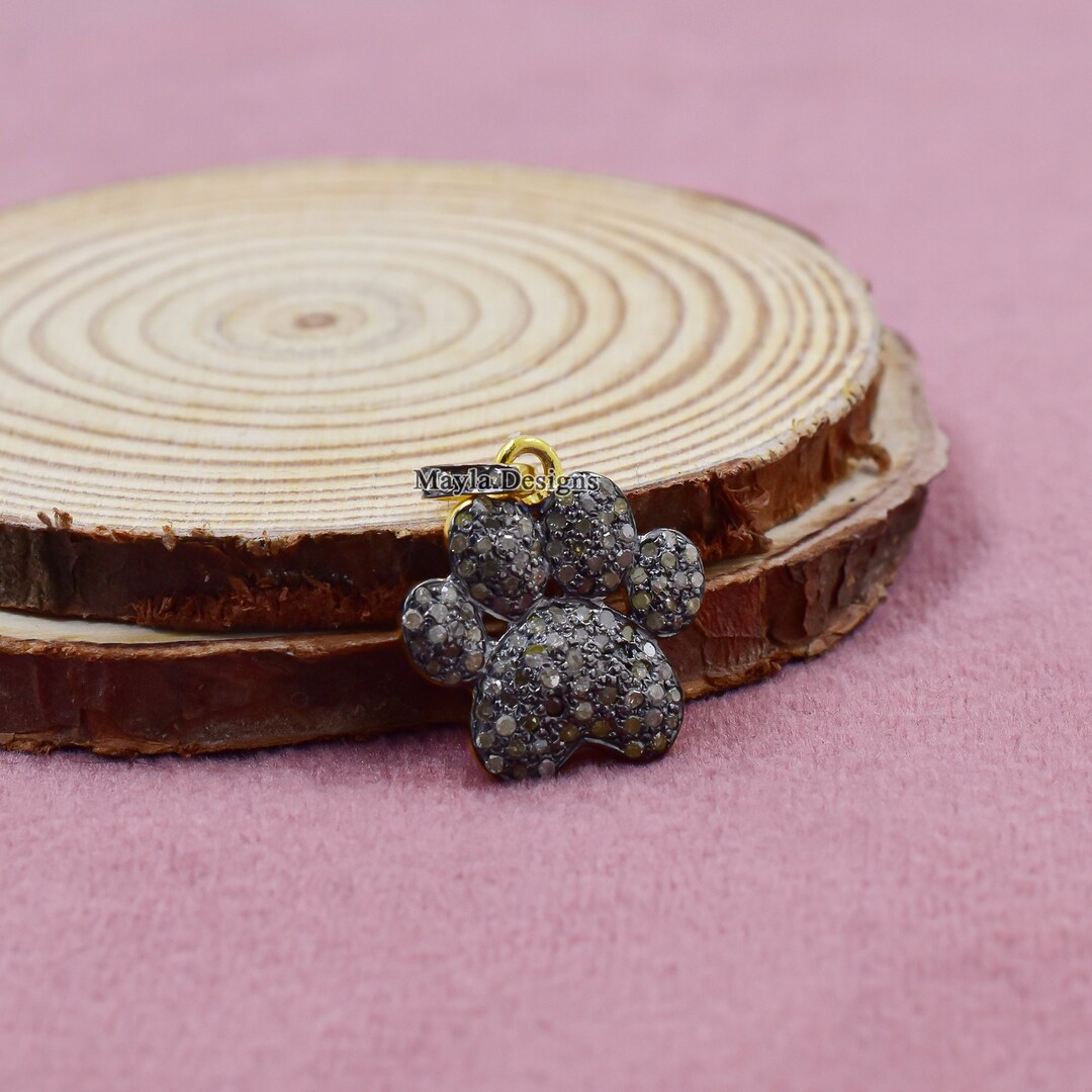 Pave Diamond Paw Print Charm, 14k Yellow Gold Paw Charm, Designer Paw ...
