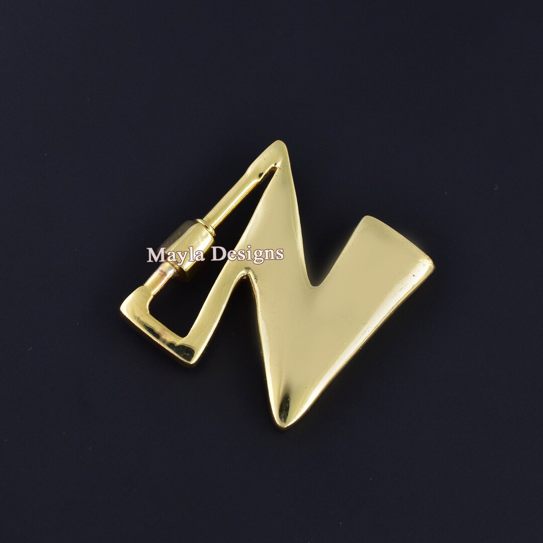 14k Gold Vermeil Letter N Carabiner Lock, Custom Letter Carabiner Screw ...