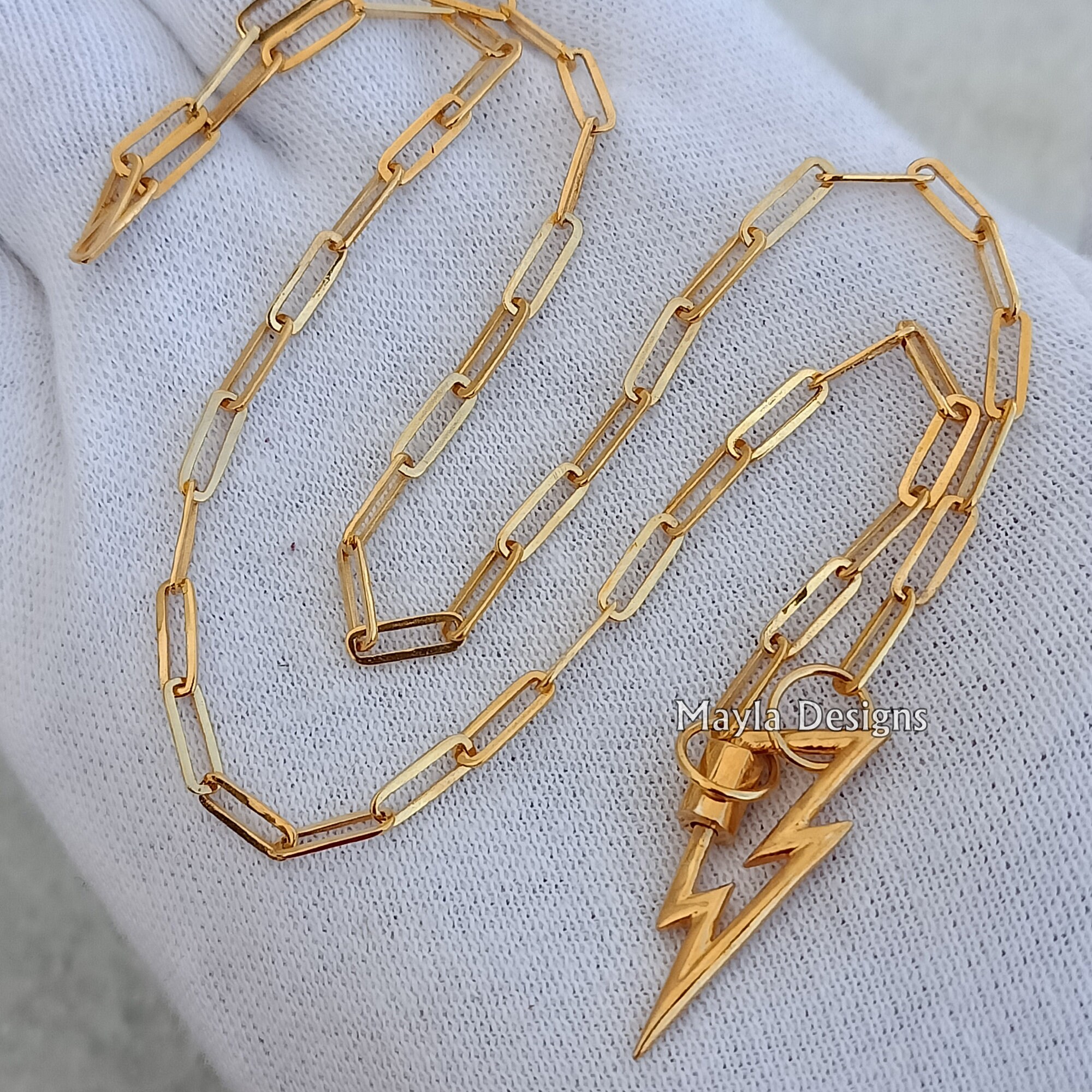 14k Solid Yellow Gold Paperclip Chain Necklace Gold Link | Etsy